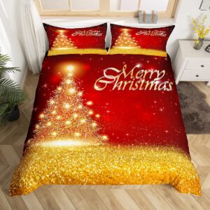 manfei christmas tree duvet cover set queen size gold sparkle comforter cover merry christmas bedding set 3pcs for kids boys girls room decor western new year theme bedspread cover with 2 pillowcases