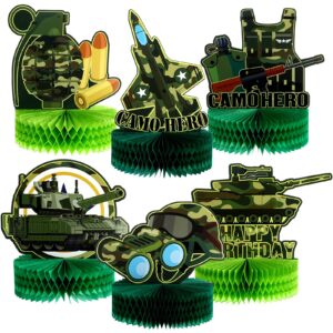 6 pieces army military honeycomb centerpieces camo party tank camouflage party decorations supplies 3d birthday theme cakes balls table topper photo props for soldier camouflage baby shower