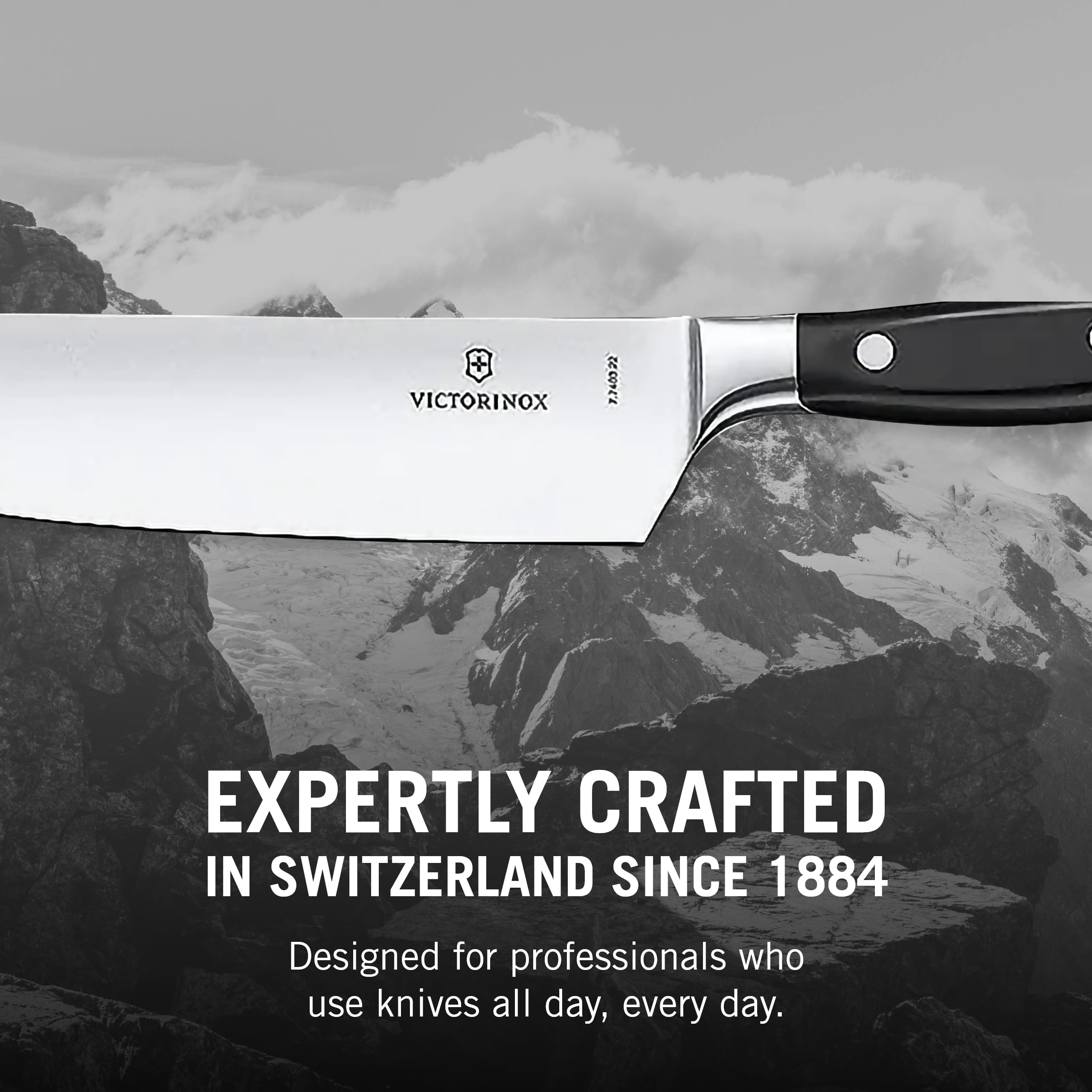 Victorinox Grand Maitre Chef's Knife - Kitchen Knife for Cutting Meat, Vegetables & Fruit - Modern Slicing Knife for Cooking - Black Handle, 8.5"