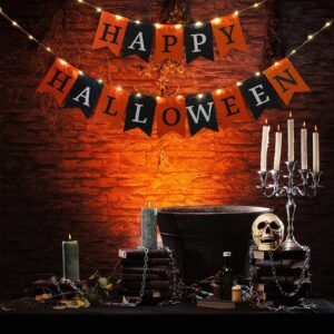 happy halloween banner halloween decoration fabric banner garland with string light for fireplace decorative halloween black orange banner halloween flag party mantel hanging decoration supplies