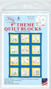 jack dempsey quilt blocks 9x9 wh gnomes, white