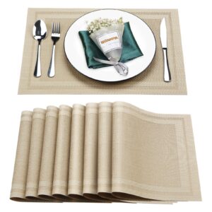 bxzandya placemats set of 8,washable,heat and stain resistant indoor/outdoor place mats, vinyl woven non slip table mats for restaurant table protection, pvc table placemats.(beige, 8pcs)