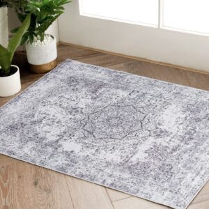 jinchan area rug 2x3 washable rug door mat vintage distressed grey rug doormat indoor entrance thin rug traditional gray floral mat non slip carpet kitchen bedroom living room