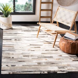 safavieh studio leather collection 9' x 12' grey/ivory stl218a handmade mid-century modern living room dining bedroom area rug