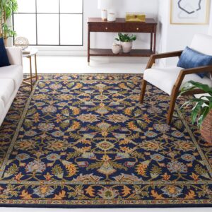 safavieh blossom collection area rug - 9' x 12', navy, handmade wool, ideal for high traffic areas in living room, bedroom (blm219a)