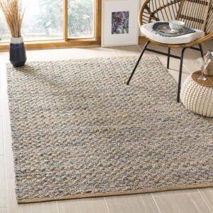 safavieh cape cod collection area rug - 9' x 12', blue & natural, handmade boho braided jute, ideal for high traffic areas in living room, bedroom (cap305m)