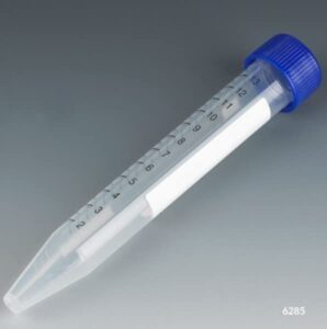 centrifuge tube, 15ml with blue flat top screw cap, printed graduations, case of 500