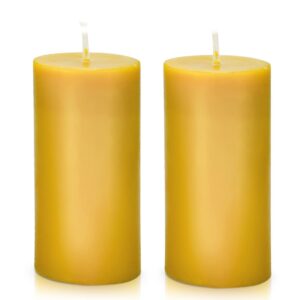 natural beeswax pillar candle, smokeless dripless pure beeswax candle set with natural scent for room decoration prayer party, long lasting burn time,1.89x3.86 inch (2 pack),brown raw