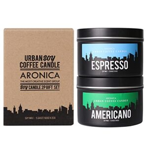 aronica coffee scented candle - ideal for bridal shower, baby shower hostess gifts, soy candle gifts for men & women, set of 2, americano & espresso, gift for man, father's day gift, man cave candle