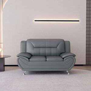 container furniture direct michael modern faux leather upholstered stainless steel legs living room loveseat, gray