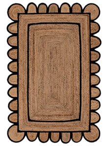 royal arts & crafts 2x3,3x5,4x6,5x7,6x9,8x10,9x12 black color scalloped design jute rug kitchen rug/ patio rug/ hallway rug/ entryway rug/ outdoor rug (3x4 ft area rug)