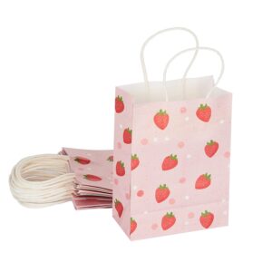 bashider strawberry gift bags 5.9x8.26x3.15-inch strawberry party favor bags 16pcs paper bags with handles for party favors(strawberry-pink)