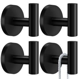 moptrek hooks, bathroom hook sus 304 stainless steel heavy duty door hanger coat robe clothes modern wall hook holder for bathroom kitchen bedroom pool hotel 4 packs (matte black)