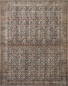 loloi amber lewis billie collection, ink & salmon 2'-6" x 9'-6" area rug – antique & distressed accent rugs for living room, bedroom, entryway & hallway, no shed high traffic area home decor rug