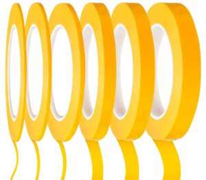 6 rolls fine line tape, automotive yellow painters tape 1/16, 1/12, 1/8, 1/4, 1/2 and 3/4 inch x 52 yard, fineline masking tape for car vehicles auto paint art