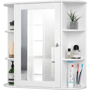 amzoss bathroom medicine cabinet with mirror, wall mounted bathroom storage cabinet with double doors and adjustable shelf, wooden storage cabinets organizer for kitchen, toilet furniture (white)