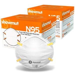 shawmut protex™ n95 mask particulate respirators niosh approved made in the usa, protective face mask, 2 pack of 5 (approval number tc-84a-9295 / model sr9520)