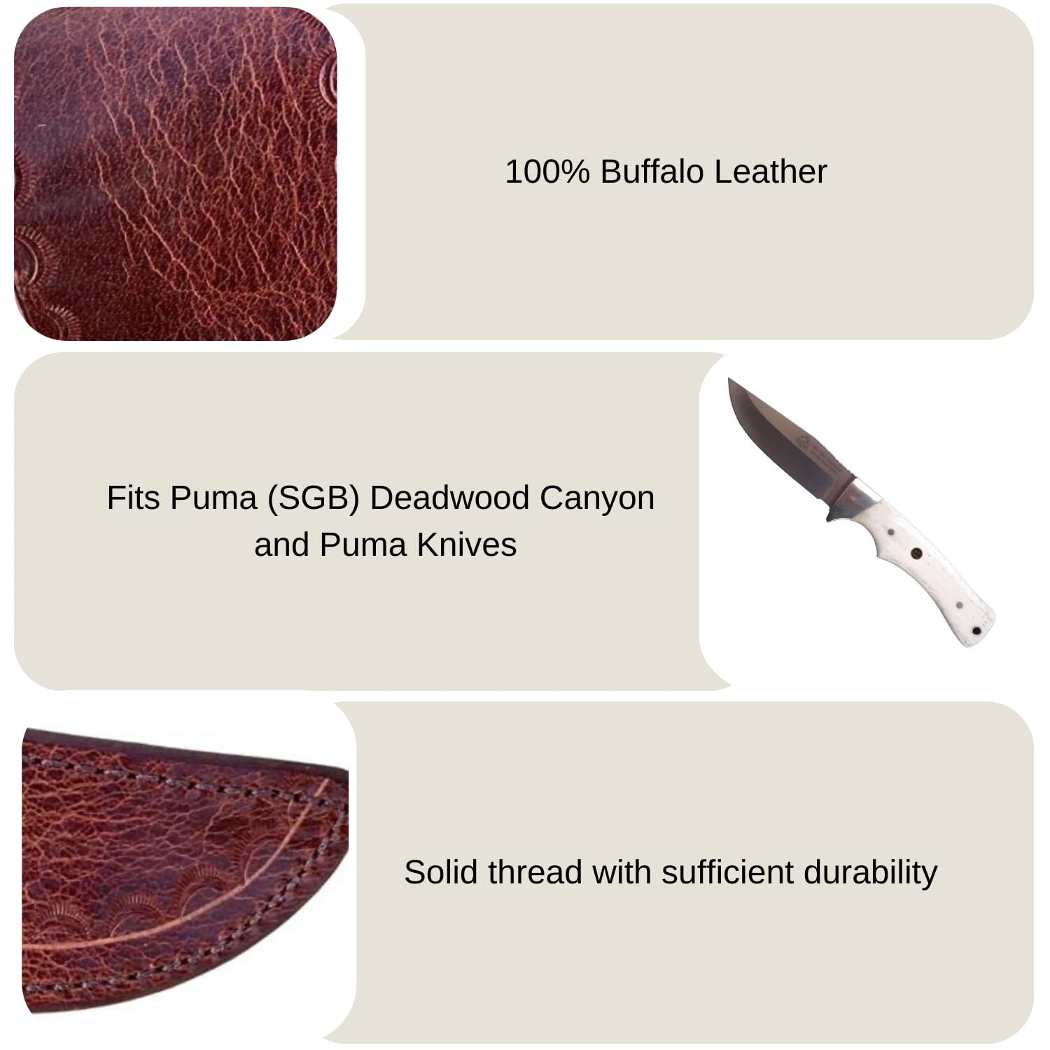 Coast Leathers Custom Handmade Leather Knife Sheath for Puma SGB Deadwood Canyon and Puma Knives, Fixed Blade Knife Holder, Cross Draw Knife Holster - Antique Brown