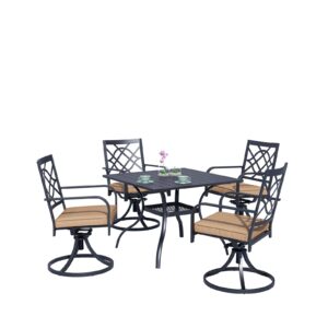 omelaza 5 pieces patio outdoor dining furniture set, 4 metal swivel chairs and 37" square bistro table with umbrella hole, for backyard, patio, lawn, garden, classic black