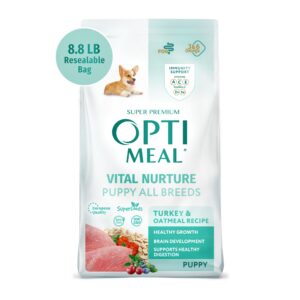 optimeal natural dog food for puppies - proudly ukrainian - delicious dry puppy food recipe, puppy dog food for healthy growth and development8.8 lbsturkey & oatmeal