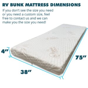 Foamma 4" x 38" x 75" Mattress for RV with Water Resistant Organic Cotton Cover, Firm High Density Foam, USA Made, CertiPUR-US Certified Foam