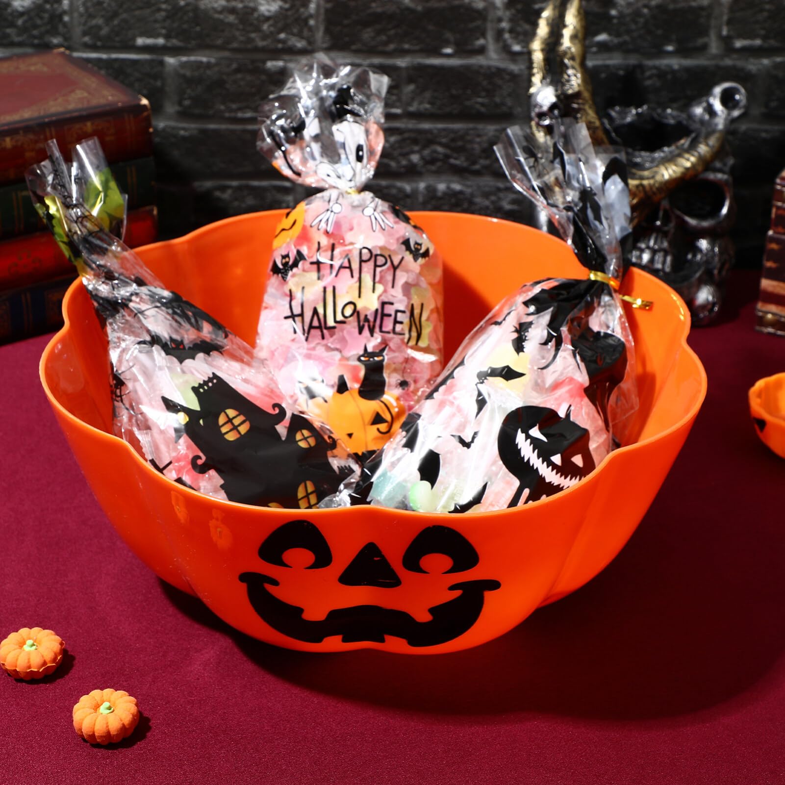 Angoily Halloween Candy Bowl Large Pumpkin Candy Dish Trick or Treat Baskets Spooky Decoration Props Haunted House Horror Party Bar Table Decor