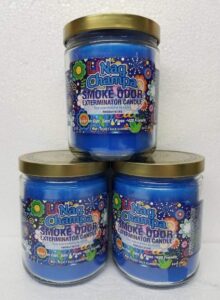 smoke odor exterminator 13oz jar candle,nag champa set of 3 candles.