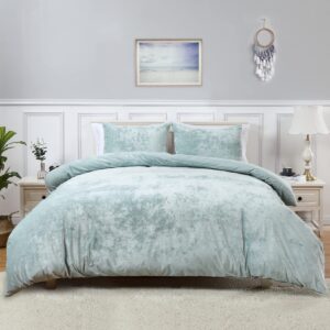 caromio velvet duvet cover sets - 3 pieces lavish design comforter cover king size, soft and warm bedding cover set for all seasons, aqua green, 104x90 inches