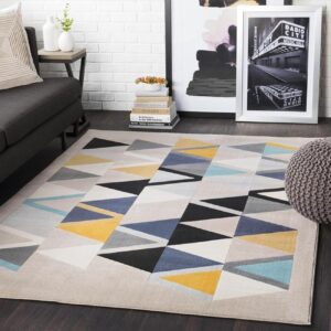 mark&day area rugs, 4x6 domwier modern mustard area rug, aqua beige black carpet for living room, bedroom or kitchen (3'11" x 5'7")