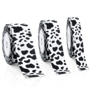 3 rolls 15 yards cow print ribbon grosgrain cow ribbon cow spot pattern wrapping ribbon dairy cow print ribbon animal print ribbon for wreath bow diy crafts party decorations (black white)