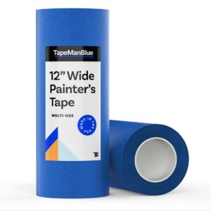 wide blue painters tape, 12 inch x 60 yds, made in america, great masking tape for 3d printing and laser cutting, removes cleanly for 21 days