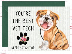 audacious cards cute thank you card for vet tech - veterinary technician week greeting card - vet tech appreciation