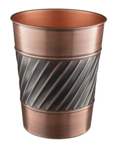 monarch abode 39628 handcrafted, wave embossed, metal wastebasket trash can for home office bedroom, decorative wastebasket, modern bathroom decor, durable, antique copper finish