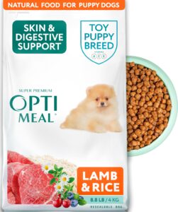 optimeal puppy dog food - proudly ukrainian - delicious puppy food dry recipe with skin and digestive support for small and toy breed puppies (8.8 pound (pack of 1), lamb & rice)