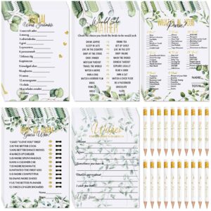 outus 220 pieces bridal shower game set wedding games cards eucalyptus lemon theme bridal game supplies and pencils activity accessories for bride groom bachelorette party wedding (greenery style)