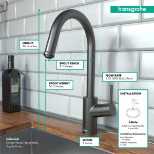 hansgrohe Talis S² Black High Arc Kitchen Faucet, Kitchen Faucets with Pull Down Sprayer, Faucet for Kitchen Sink, Magnetic Docking Spray Head, Brushed Black Chrome 14872341