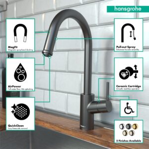 hansgrohe Talis S² Black High Arc Kitchen Faucet, Kitchen Faucets with Pull Down Sprayer, Faucet for Kitchen Sink, Magnetic Docking Spray Head, Brushed Black Chrome 14872341