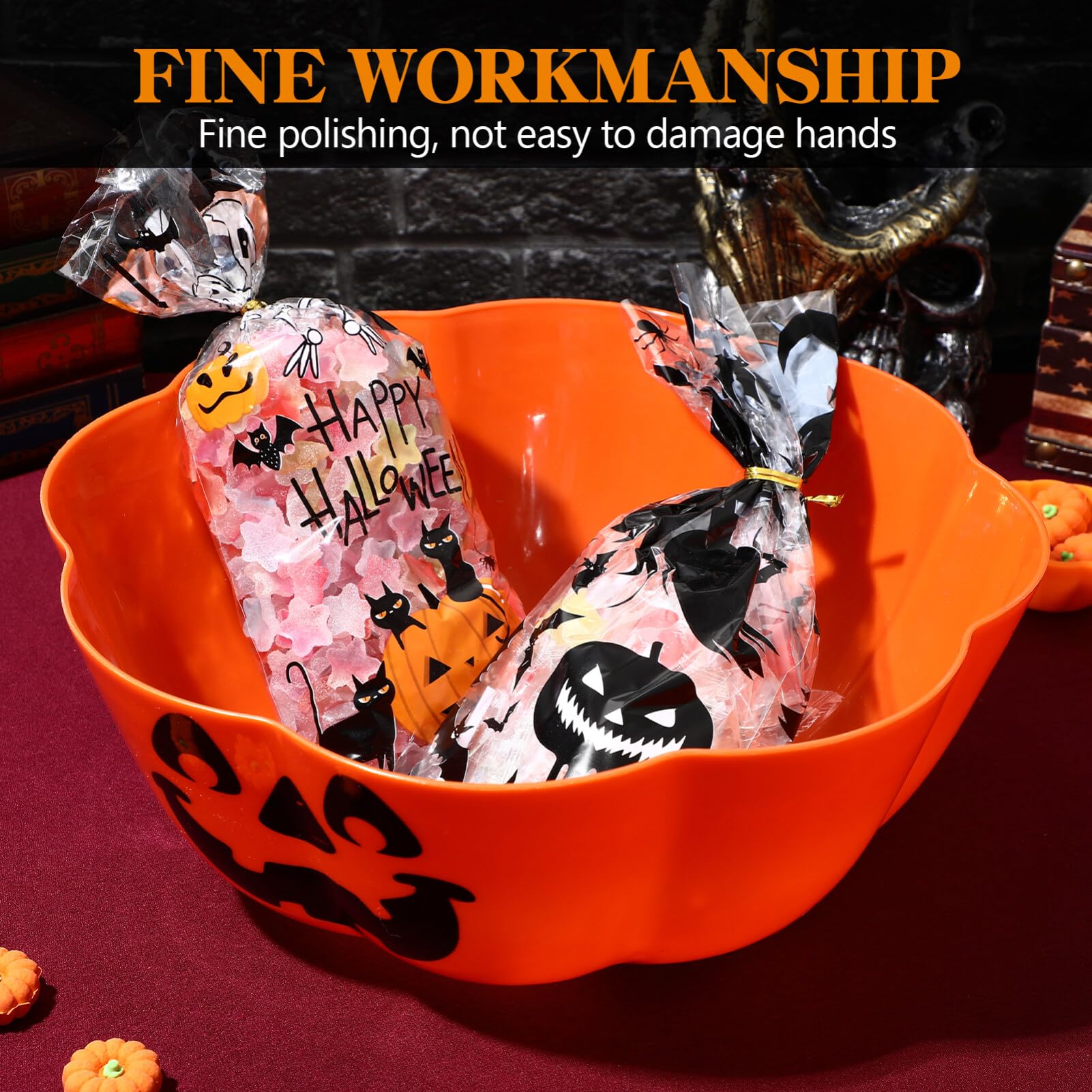 Angoily Halloween Candy Bowl Large Pumpkin Candy Dish Trick or Treat Baskets Spooky Decoration Props Haunted House Horror Party Bar Table Decor