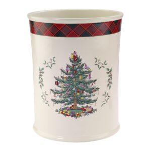 spode - waste basket, decorative trash can, guest bathroom essentials, holiday home decor christmas tree tartan collection