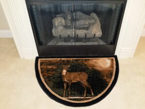 great american distributors hearth slice fireplace rug - log cabin decor, kitchen carpet, accent rug, for wood floors, fire resistant mat, nature scene, deer 2'2" x 3'3" (brown/green)