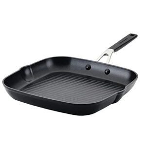 kitchenaid hard anodized nonstick square grill pan/griddle with pour spouts, 11.25 inch, onyx black