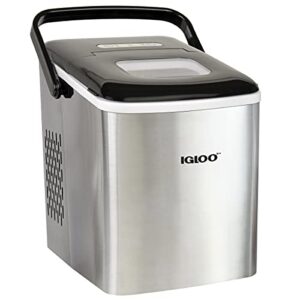 igloo automatic self-cleaning portable electric countertop ice maker machine with handle, 26 pounds in 24 hours, 9 ice cubes ready in 7 minutes, with ice scoop and basket, stainless steel