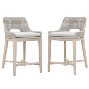 home square 2 piece upholstered patio counter stool set in taupe and white