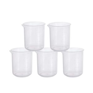 auniwaig plastic beaker 500ml/17 oz lab measuring cup graduated beaker with spout, transparent polypropylene beaker cups for science experiment kitchen school teaching supplies 5pcs