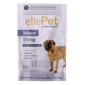 ellepet move hemp mobility chews - 15mg for dogs over 50lbs - with hemp oil blend, glucosamine, chondroitin - helps with mobility, joint function, and discomfort