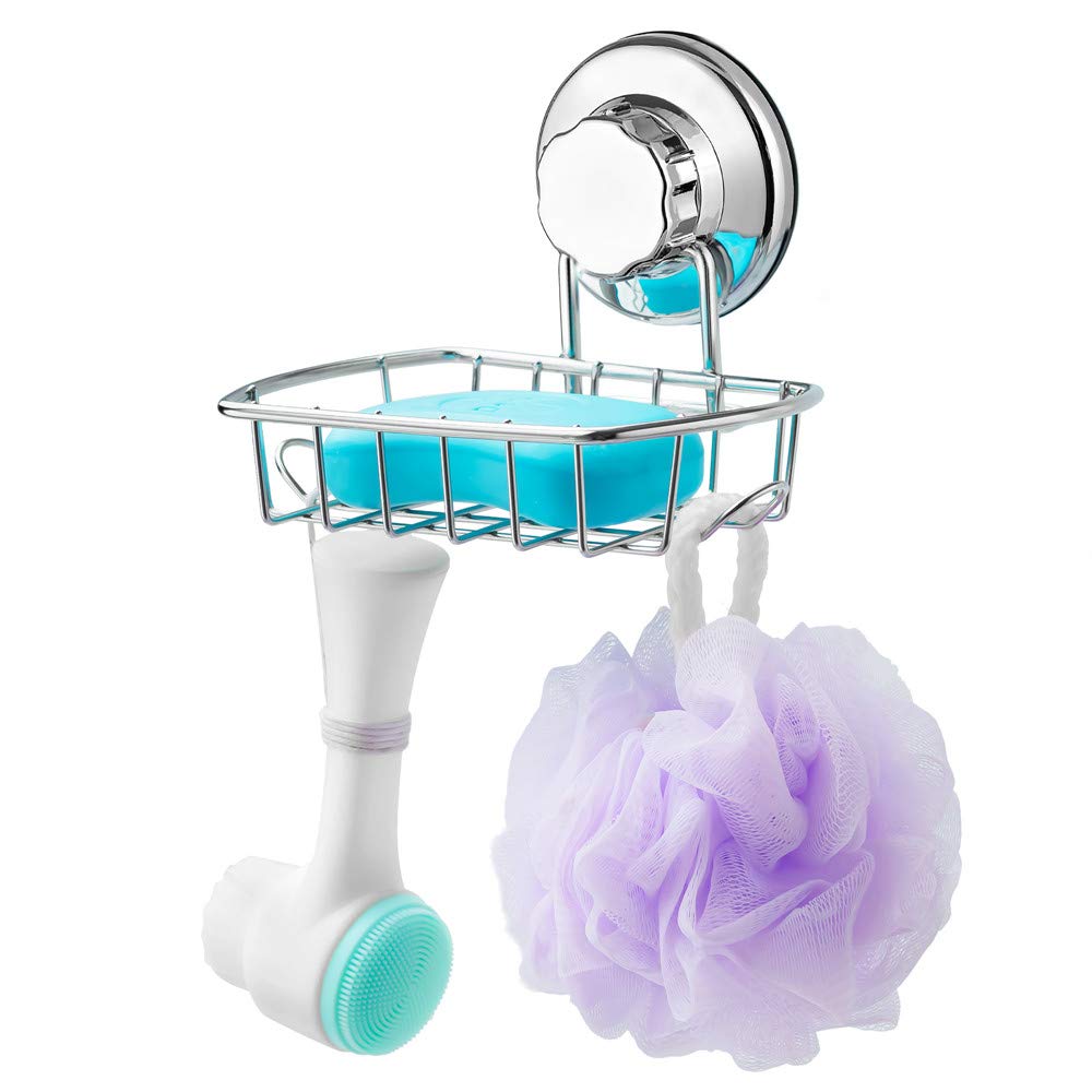 SANNO Suction Cups Shower Caddy Suction Soap Holder, Shower Organizer with Soap Holder Wall Mounted Stainless Steel Rustproof Shower Basket