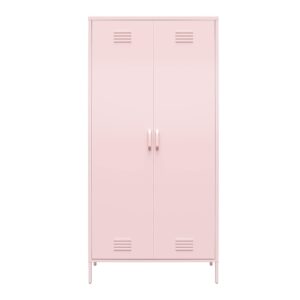 novogratz cache 2 door tall metal locker style storage cabinet, bashful pink