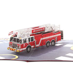 liif fire truck 3d greeting pop up card, birthday card for kids, firemen, men, dad, son, boy, retirement, firefighter, thank you | with message note & envelop