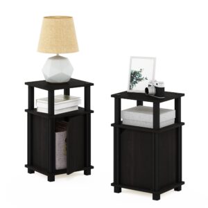 Furinno Brahms 3-Tier End Side Sofa Table/Nighstand with Door, 2-Pack, Espresso/Black