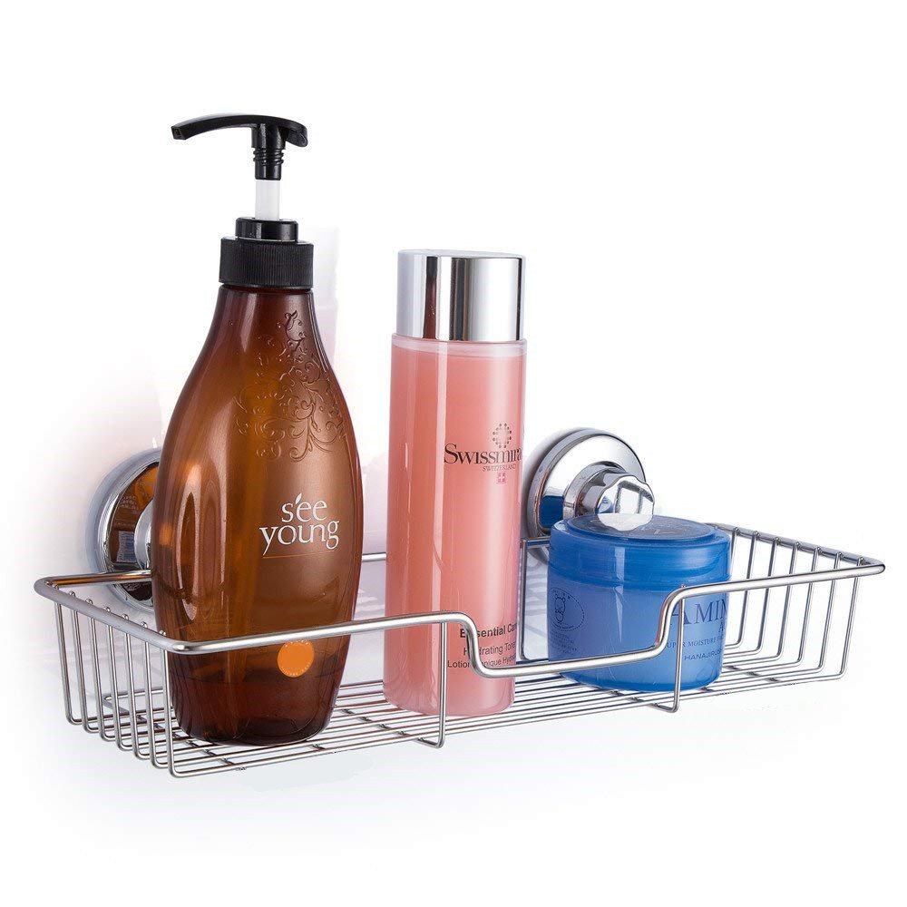 SANNO Suction Cups Shower Caddy Suction Soap Holder, Shower Organizer with Soap Holder Wall Mounted Stainless Steel Rustproof Shower Basket